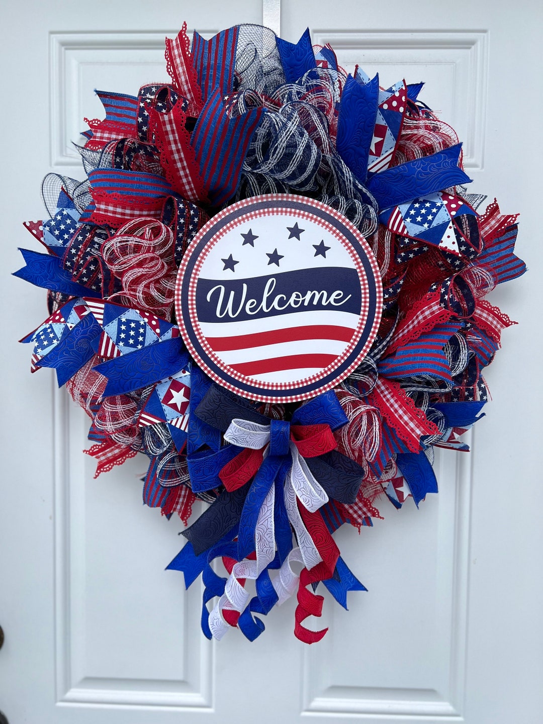 Handmade Patriotic Welcome Wreath, Front Door Decor, Fourth of July ...