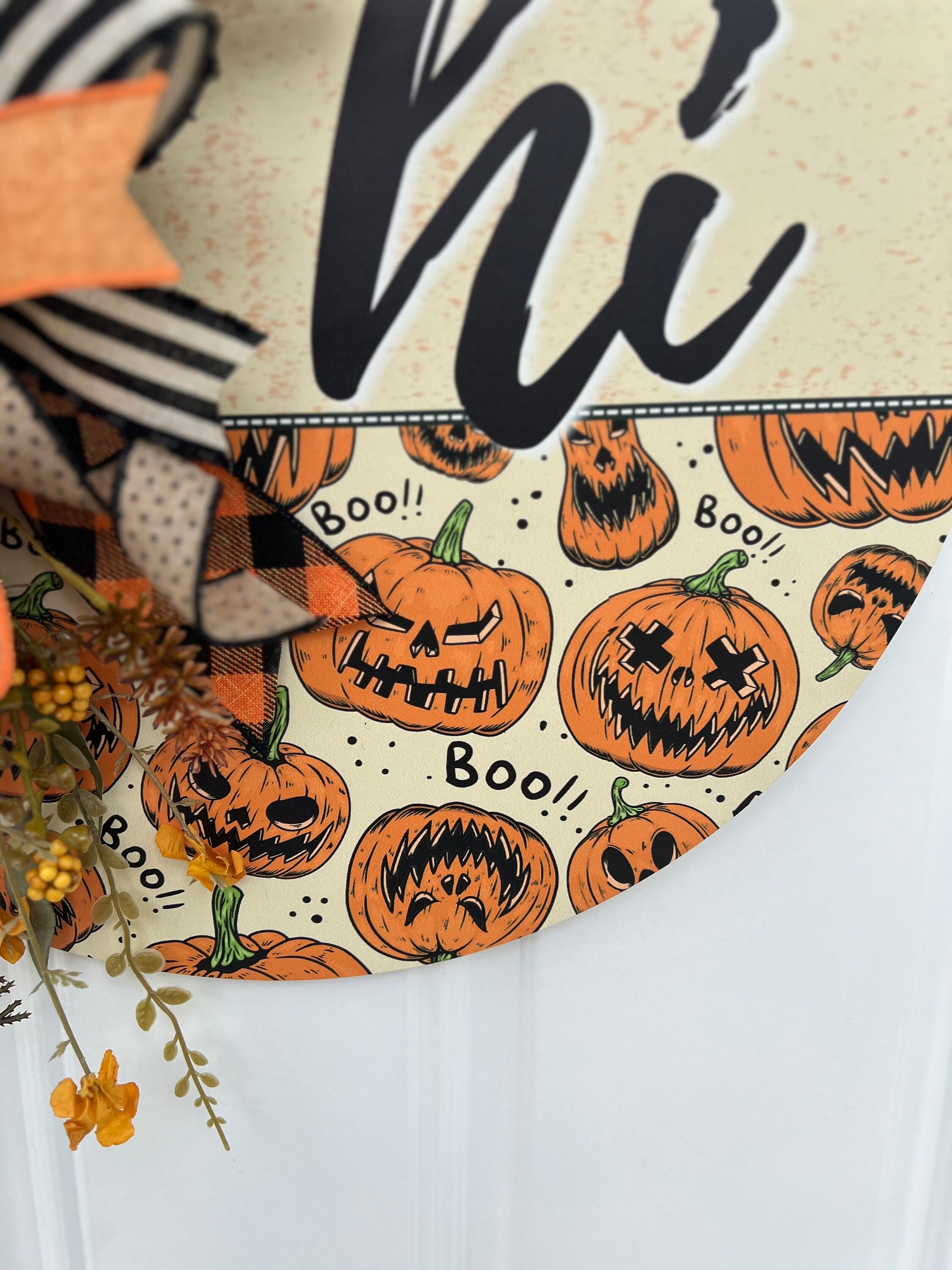 Spooky Jack-o'-lantern Halloween Door Hanger, Handmade Halloween Décor ...