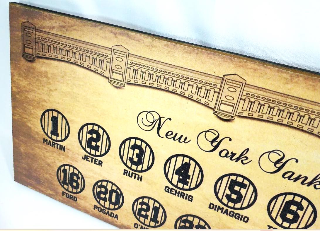 New York Yankees Retired Numbers "print Direct" on Wood 12"x36"x1" Sign ...