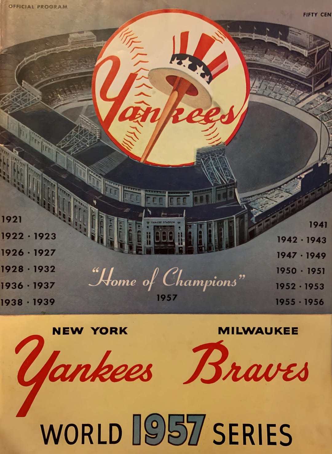 1957 New York Yankees Vs Milwaukee World Series Program Cover 8x12 ...
