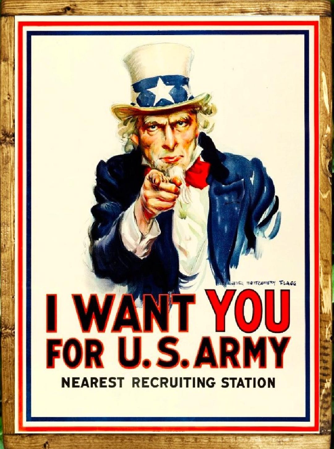 WW1 Uncle Sam "i Want You" 12"x16"vintage Replica U.S. Army Recruitment ...