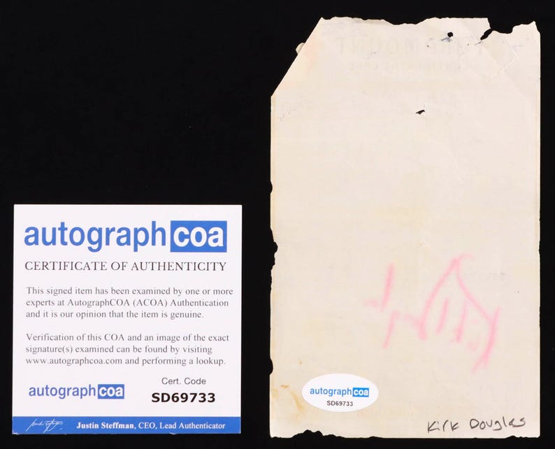 Kirk Douglas Legendary Actor Signed Paramount Studio Lot Continental ...