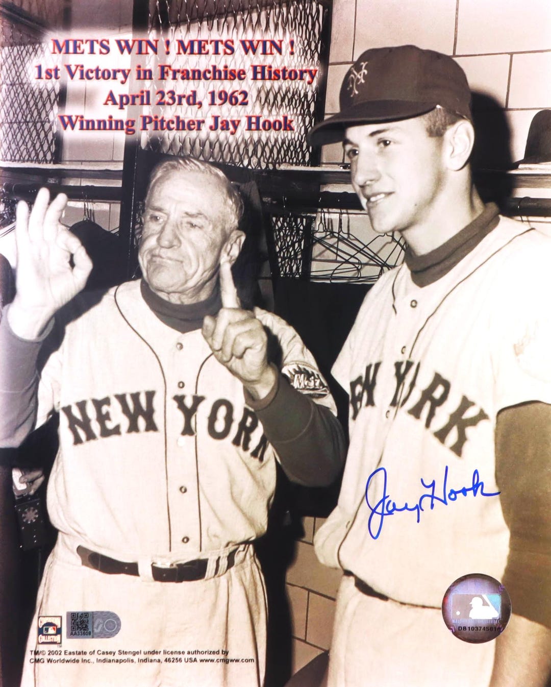 Jay Hook New York Mets Signed Vintage 8x10 B&W Photo With Casey Stengel ...
