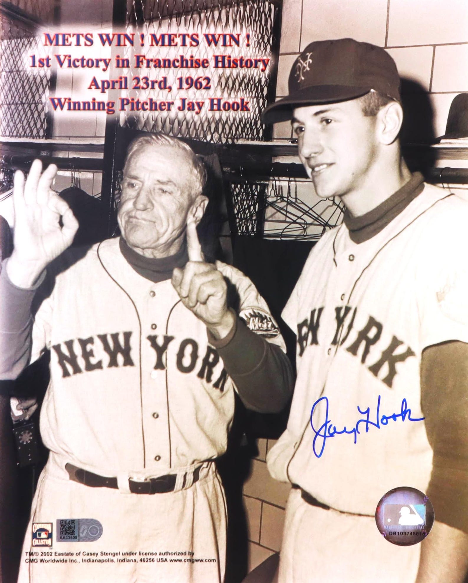 Jay Hook 1962 New York Mets Signed Vintage 8x10 B&W Photo With Casey ...