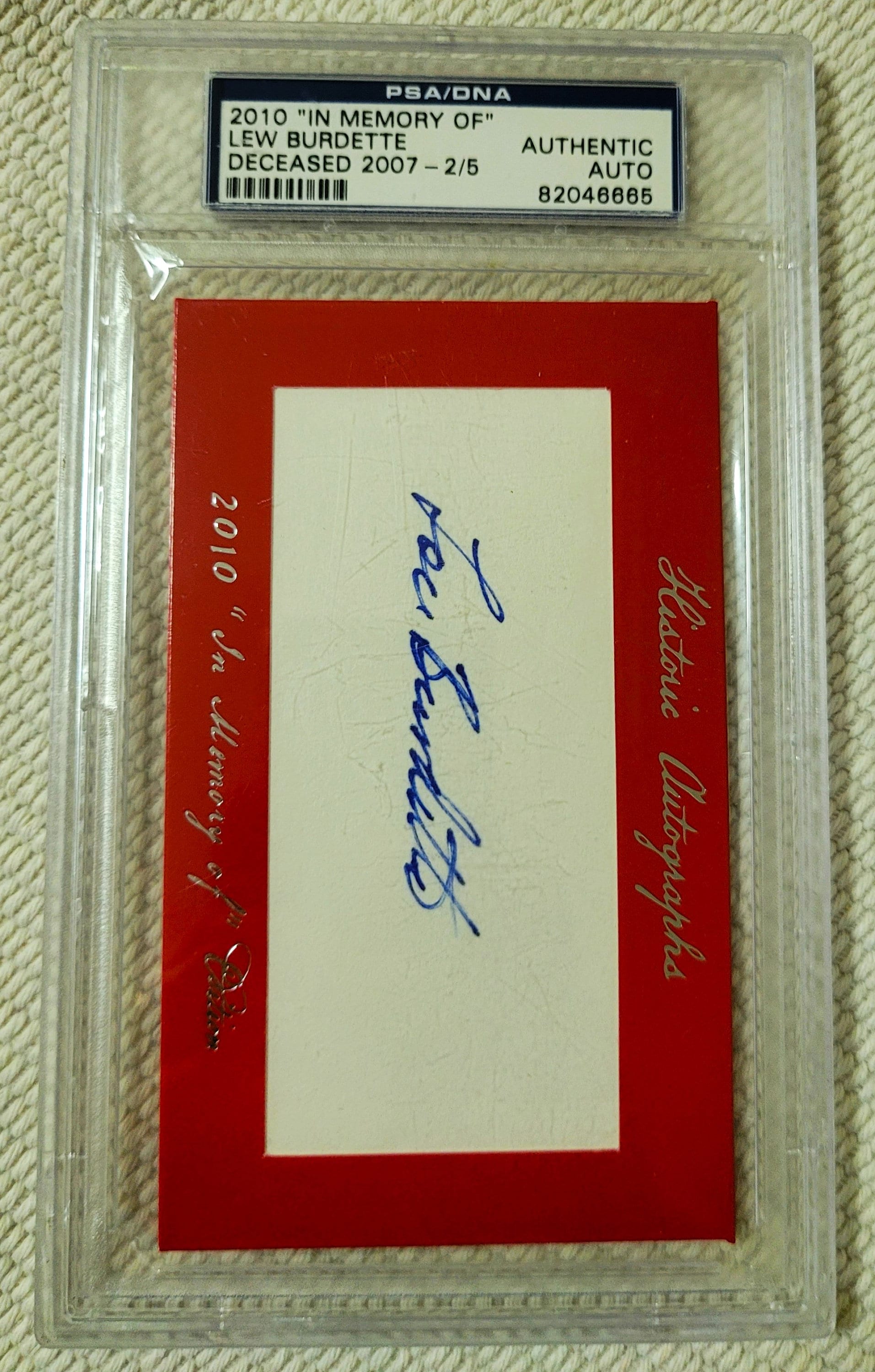 2010 "in Memory Of" Lew Burdette Deceased 2/5/2007 Signed Historic ...