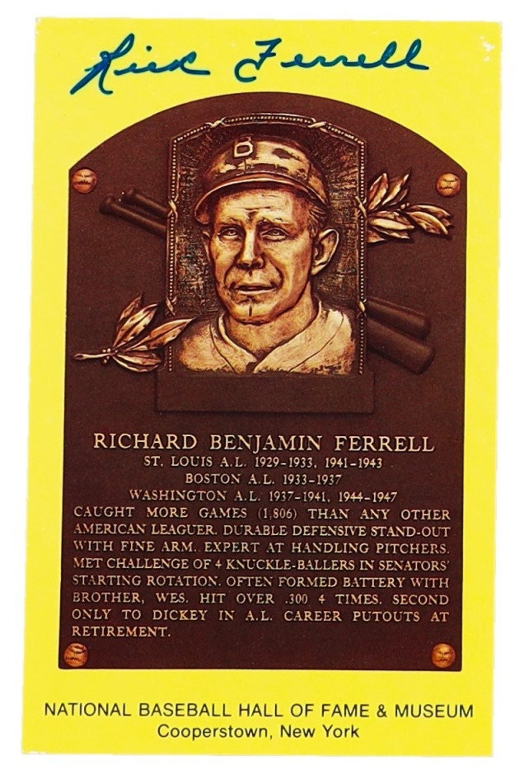 Rick Ferrell (st. Louis, Boston Red Sox and the Washington Senators ...