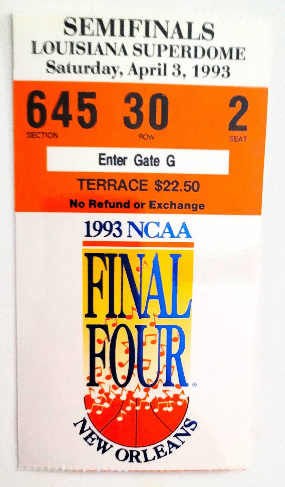 1993 NCAA Basketball Final Four Ticket Stub- NC Tar Heels Vs Kansas ...