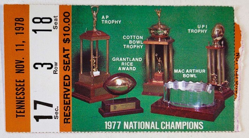 1978 Notre Dame Vs Tennessee Program and One 1 Ticket Stub November 11 ...
