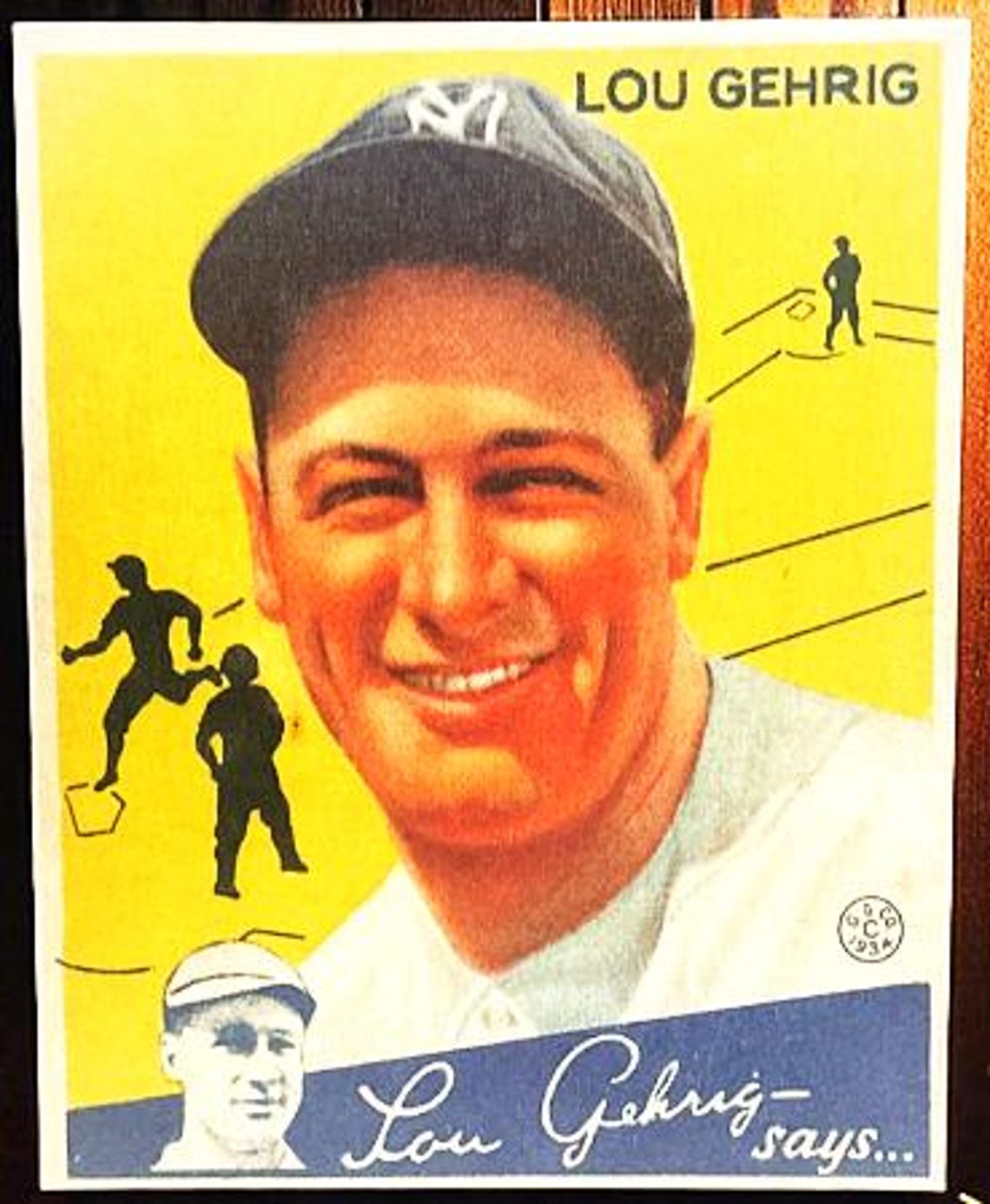 Lou Gehrig 1934 Goudey Card 8x10 Print Direct to Birch Wood Sign ...