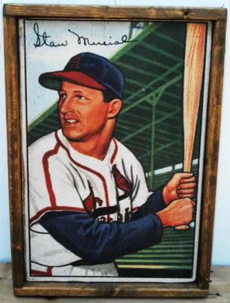 1952 Stan Musial 6.5"x12"x1/2" Antique Style Wooden Baseball Card Sign ...