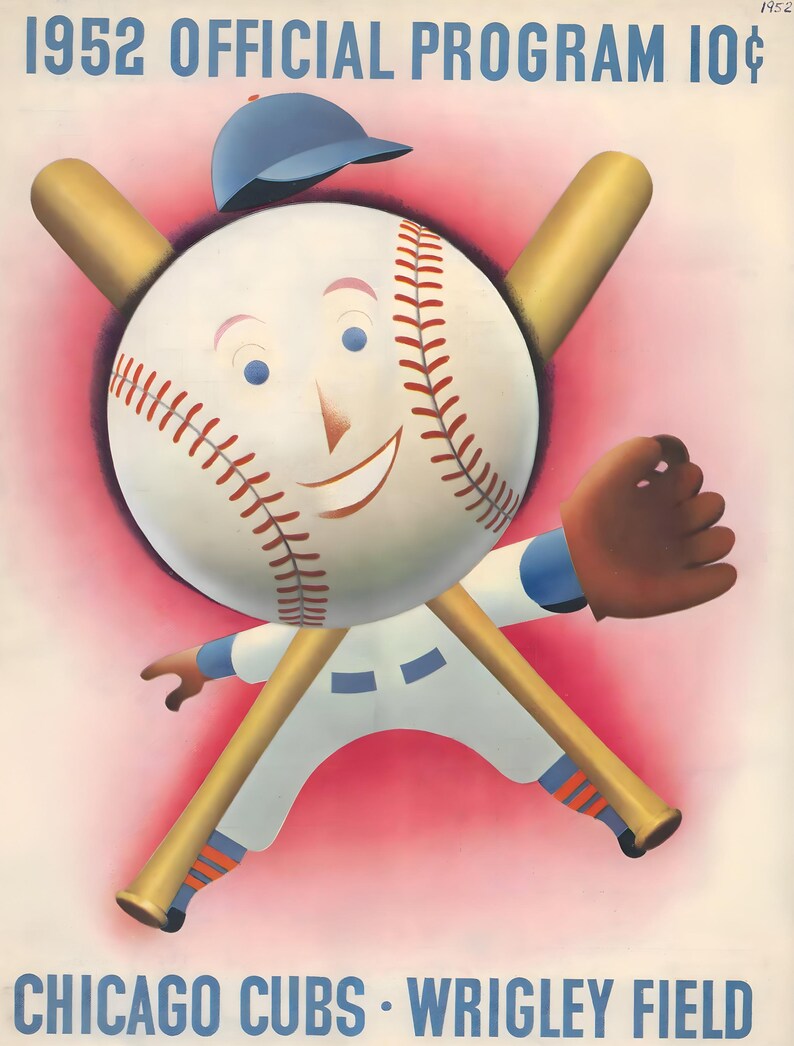 1952 Chicago Cubs Wrigley Field Official Program Cover 8x12 Reprint ...