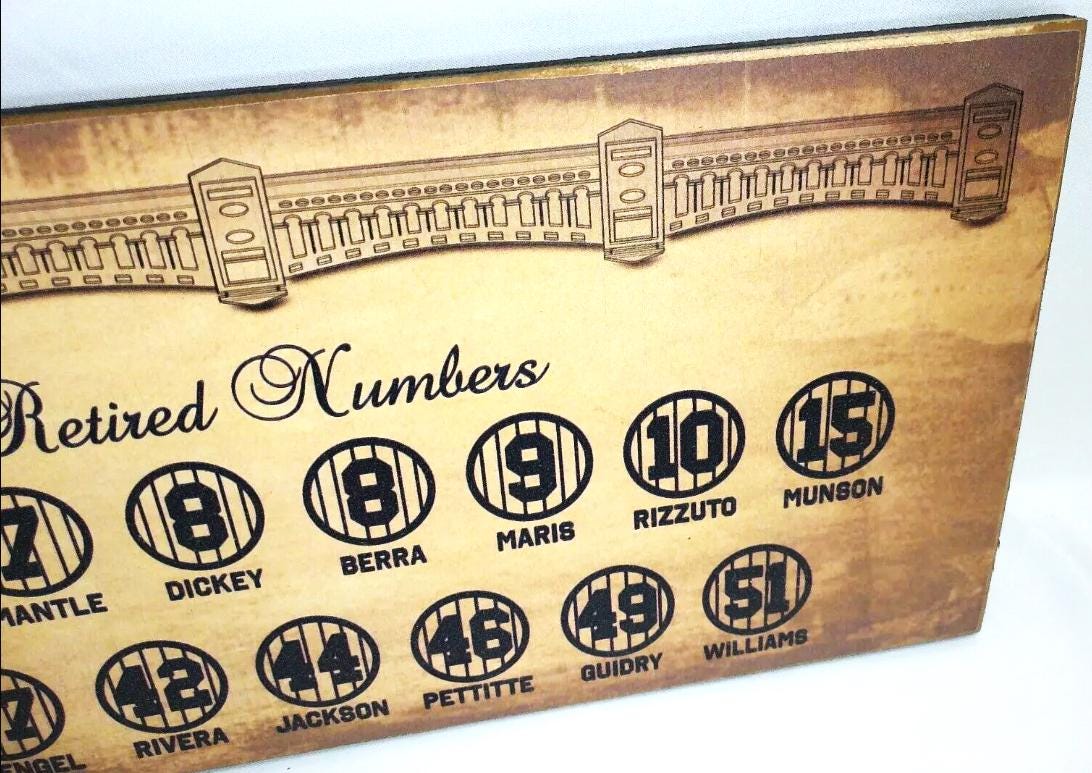 New York Yankees Retired Numbers "print Direct" on Wood 12"x36"x1" Sign ...