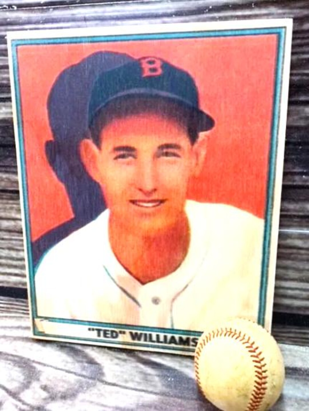 1941 Ted Williams 10"x12"x1/2" Birch Wood Vintage Baseball Card Sign ...