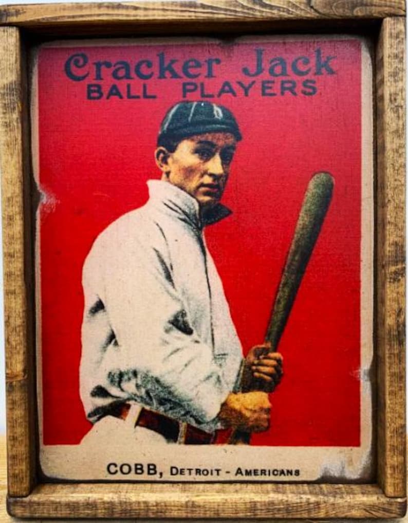 1915 Cracker Jack Ty Cobb Antique Style Art 12" X 16" Wooden Baseball ...