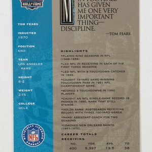 Tom Fears Los Angeles Rams 1998 4x6 Ron Mix HOF Platinum Autographs #27 ...