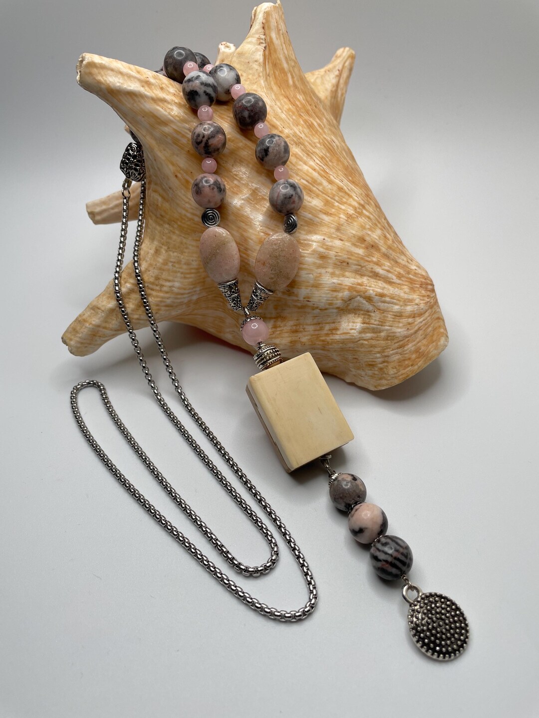 Vintage White Dragon Yak Bone and Bamboo Tile Mahjongg Necklace Jewelry ...