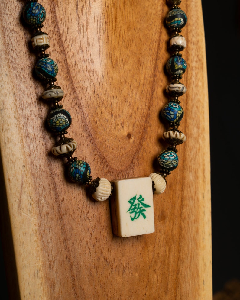 Mahjong / Mahjongg Necklace, Jewelry, Gift With Vintage, Hand Carved ...