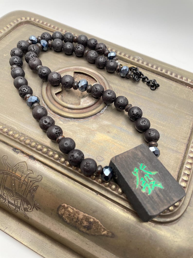 Short Black Bamboo Green Dragon Mahjongg Tile Necklace Jewelry Gift - Etsy
