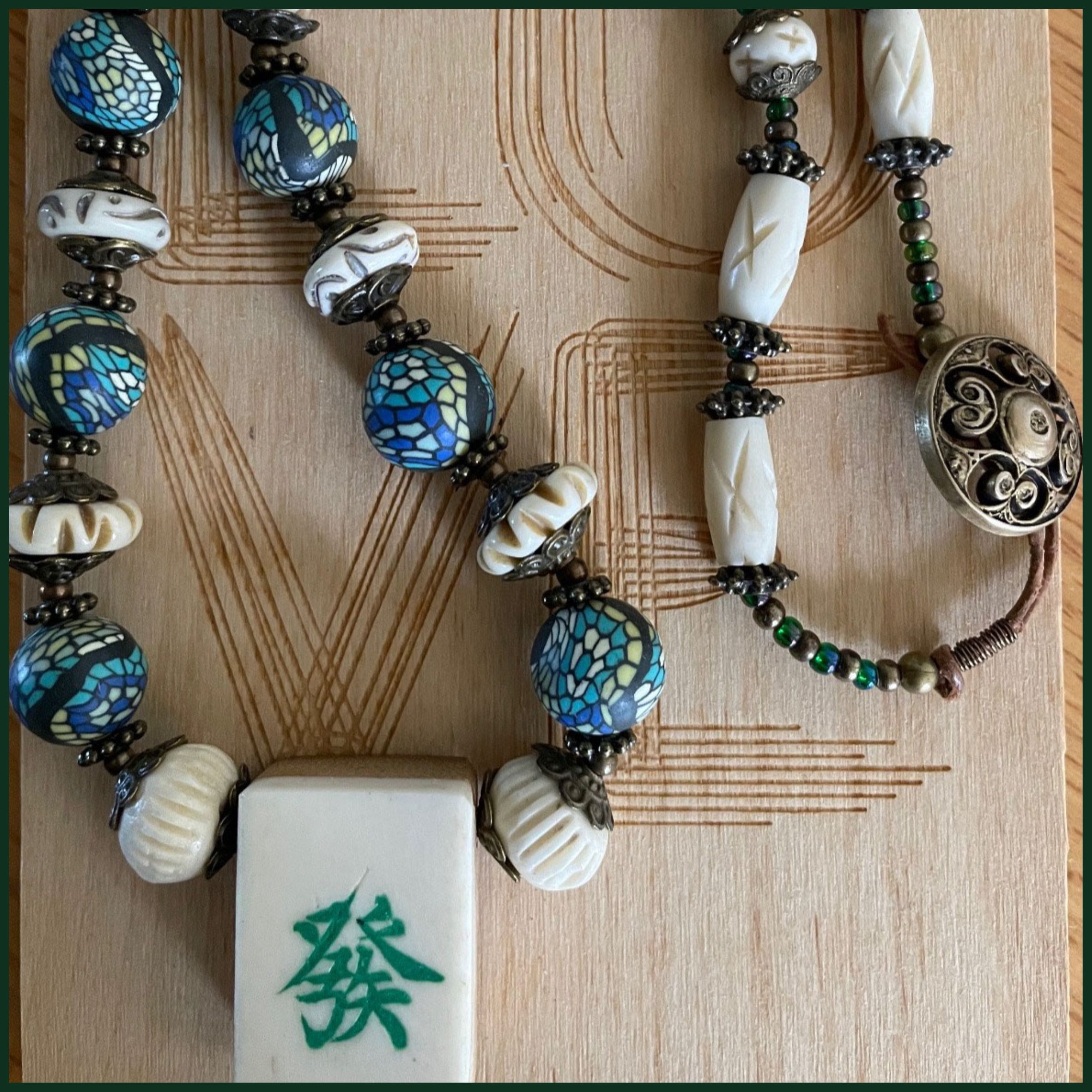 Mahjong / Mahjongg Necklace, Jewelry, Gift With Vintage, Hand Carved ...