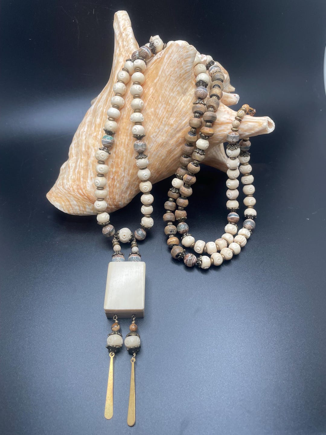 Vintage White Dragon Yak Bone and Bamboo Mahjongg Tile Necklace - Etsy