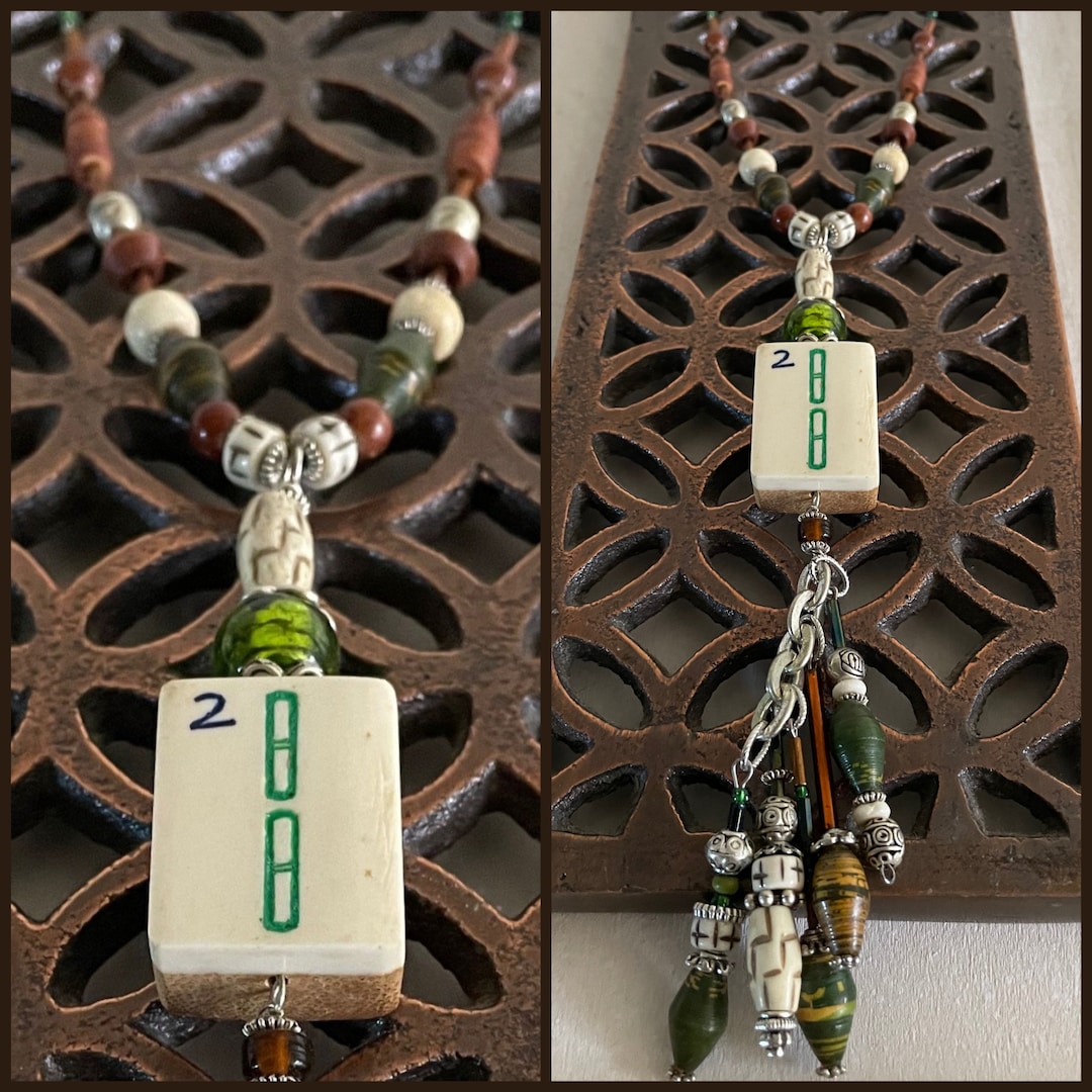 Mahjong / Mahjongg Necklace Jewelry Gift With Hand Carved 2 Bamboo ...