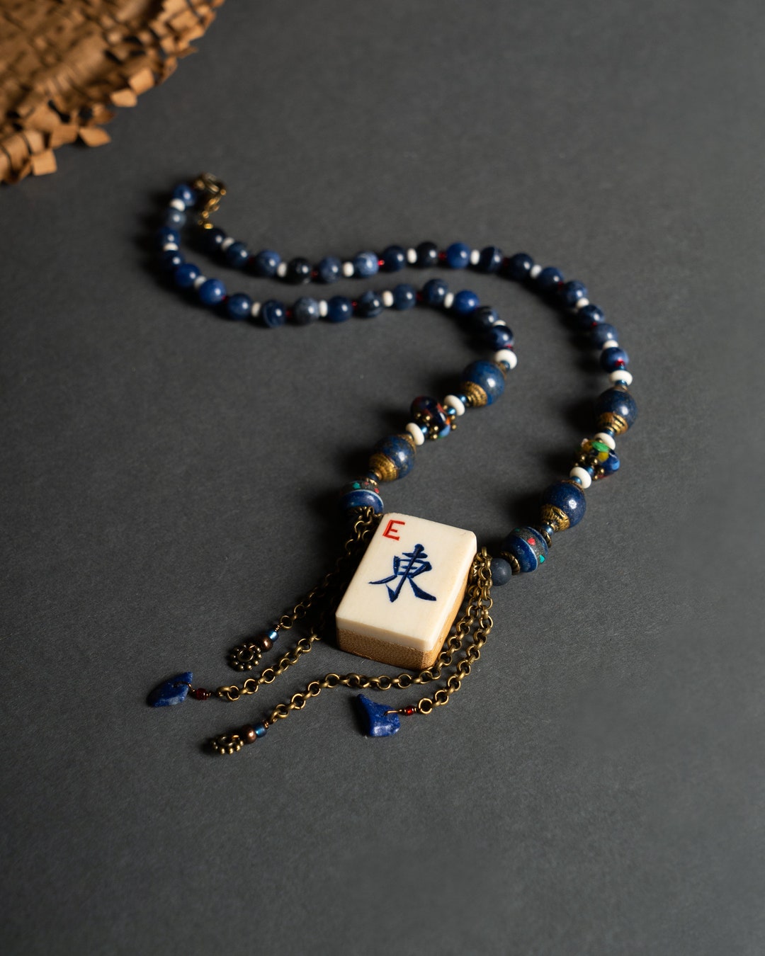 Mahjong / Mahjongg Necklace, Jewelry, Gift With East Wind Vintage Bone ...