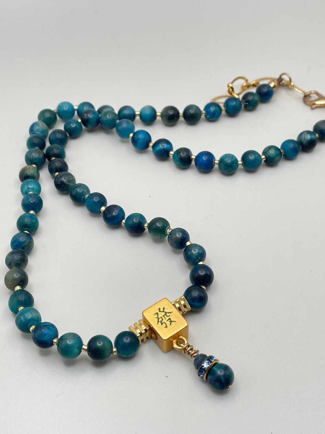Miniature 24KT Gold East Wind Character Turquoise Mahjongg Necklace ...