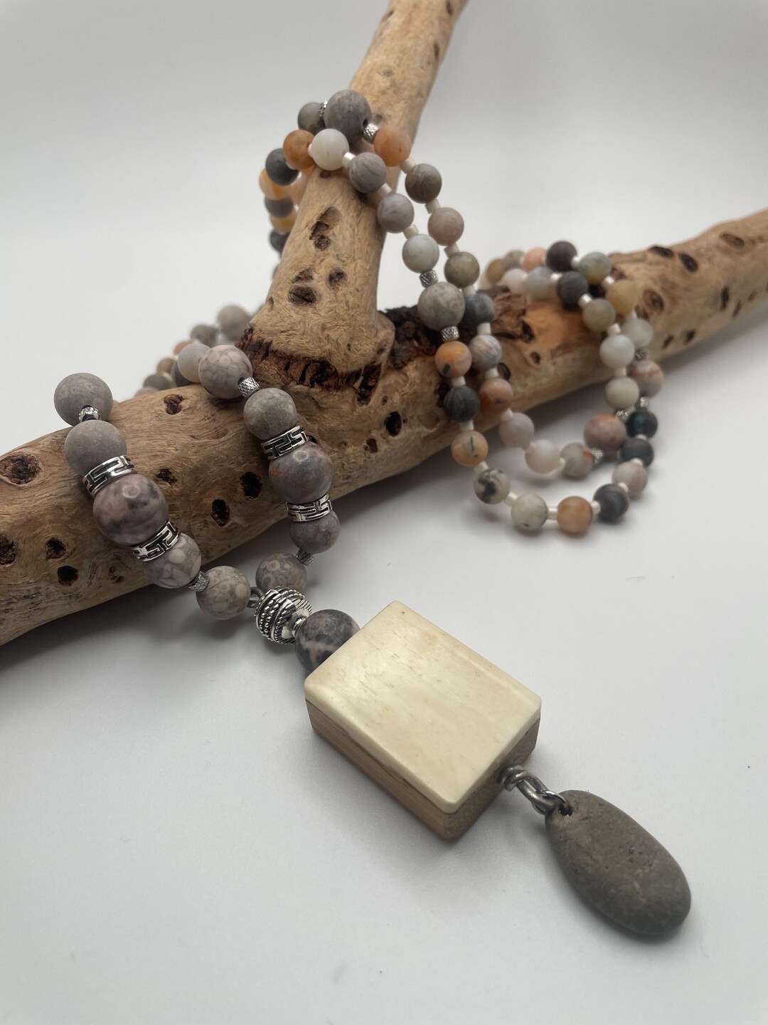 Vintage White Dragon Yak Bone and Bamboo Tile Necklace - Etsy