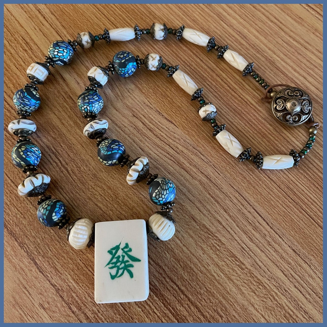 Mahjong / Mahjongg Necklace, Jewelry, Gift With Vintage, Hand Carved ...