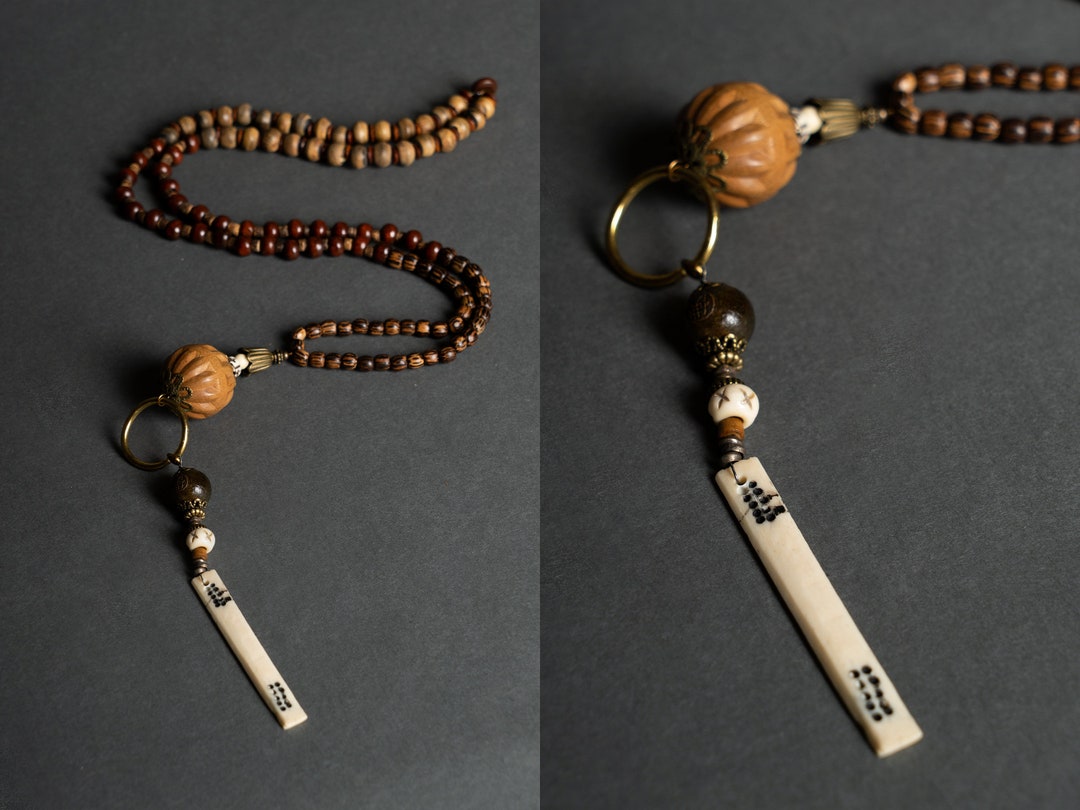 Mahjong / Mahjongg Necklace Jewelry Gift With Vintage Carved Bone ...