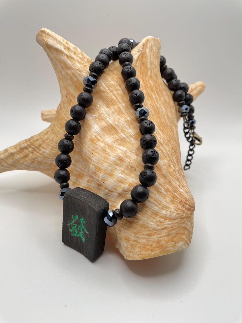 Short Black Bamboo Green Dragon Mahjongg Tile Necklace Jewelry Gift - Etsy