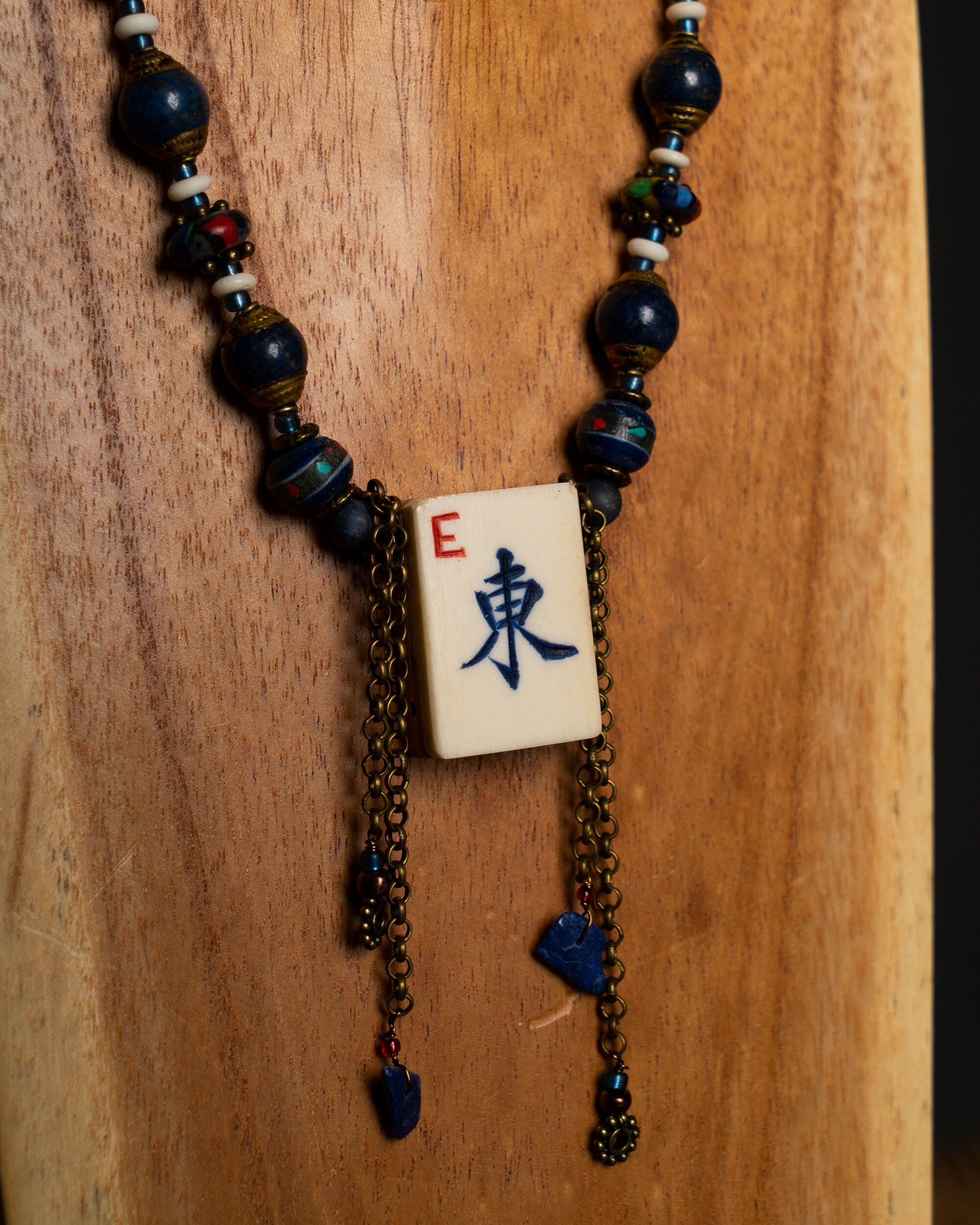 Mahjong / Mahjongg Necklace, Jewelry, Gift With East Wind Vintage Bone ...