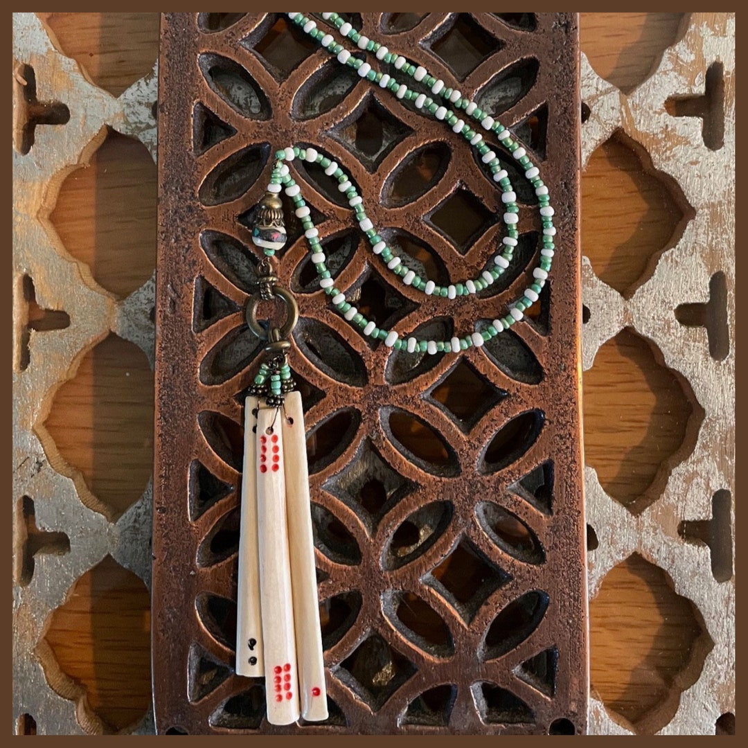 Mahjong / Mahjongg Necklace Jewelry Gift With Vintage Hand Carved Bone ...