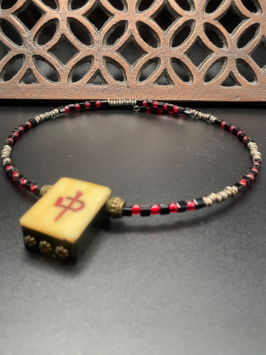 Vintage Red Dragon Bone and Bamboo Mahjongg Tile Choker - Etsy