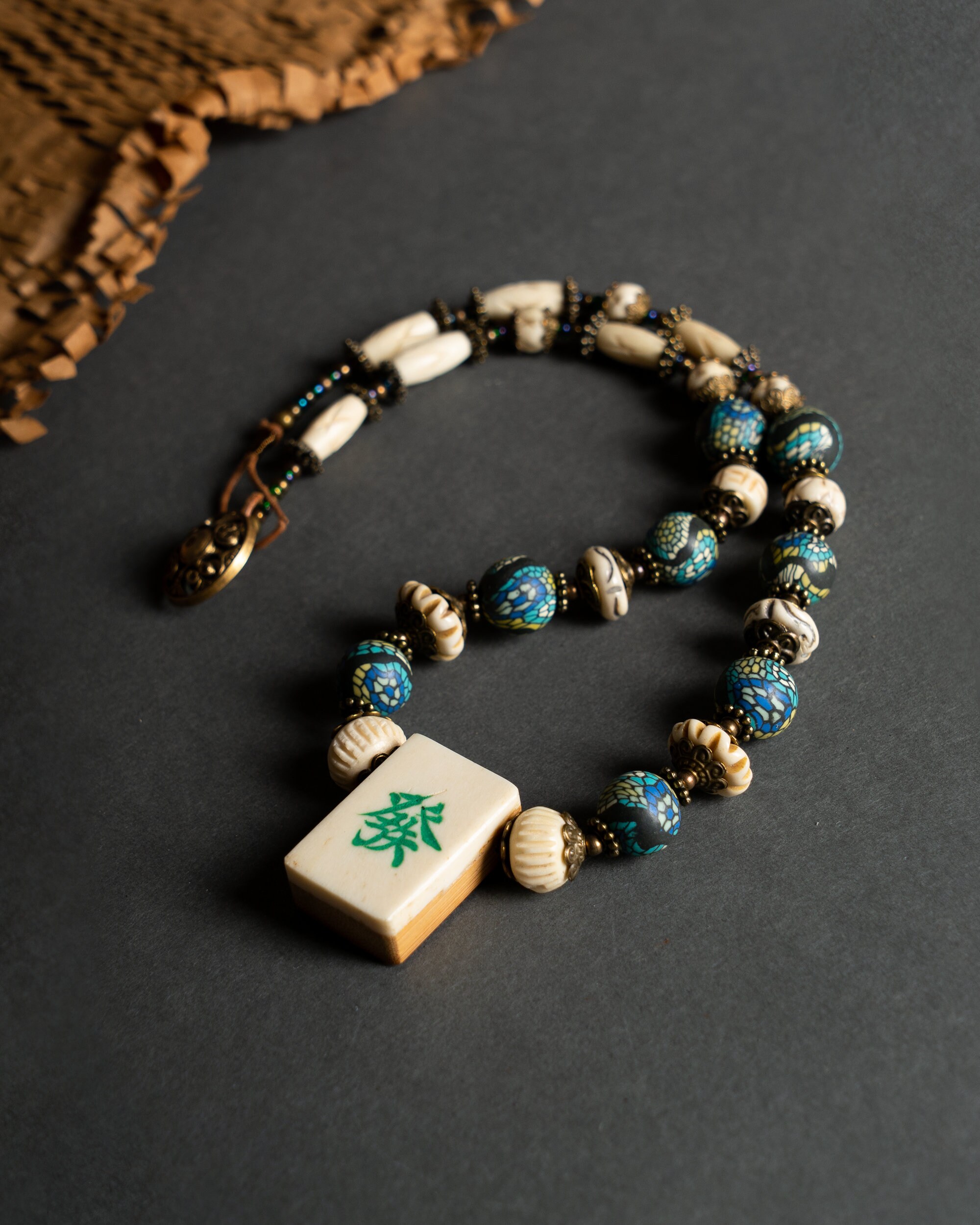 Mahjong / Mahjongg Necklace, Jewelry, Gift With Vintage, Hand Carved ...
