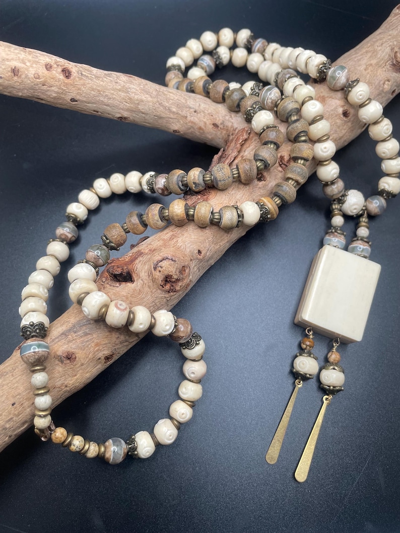 Vintage White Dragon Yak Bone and Bamboo Mahjongg Tile Necklace - Etsy