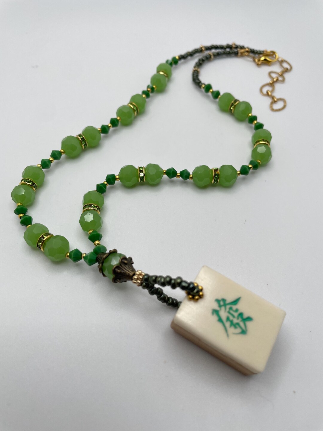 Short Green Dragon Yak Bone and Bamboo Crystal Necklace Jewelry Gift - Etsy