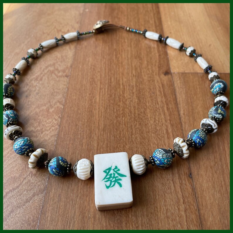 Mahjong / Mahjongg Necklace, Jewelry, Gift With Vintage, Hand Carved ...