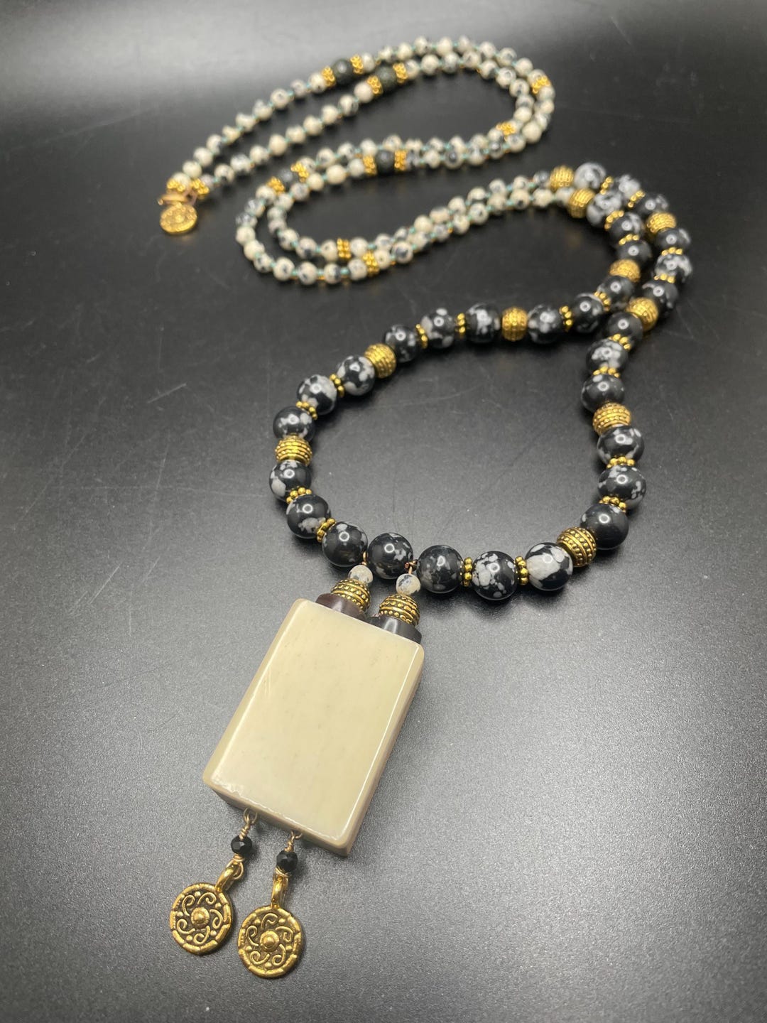 Vintage Yak Bone and Bamboo White Dragon Mahjongg Tile Necklace - Etsy