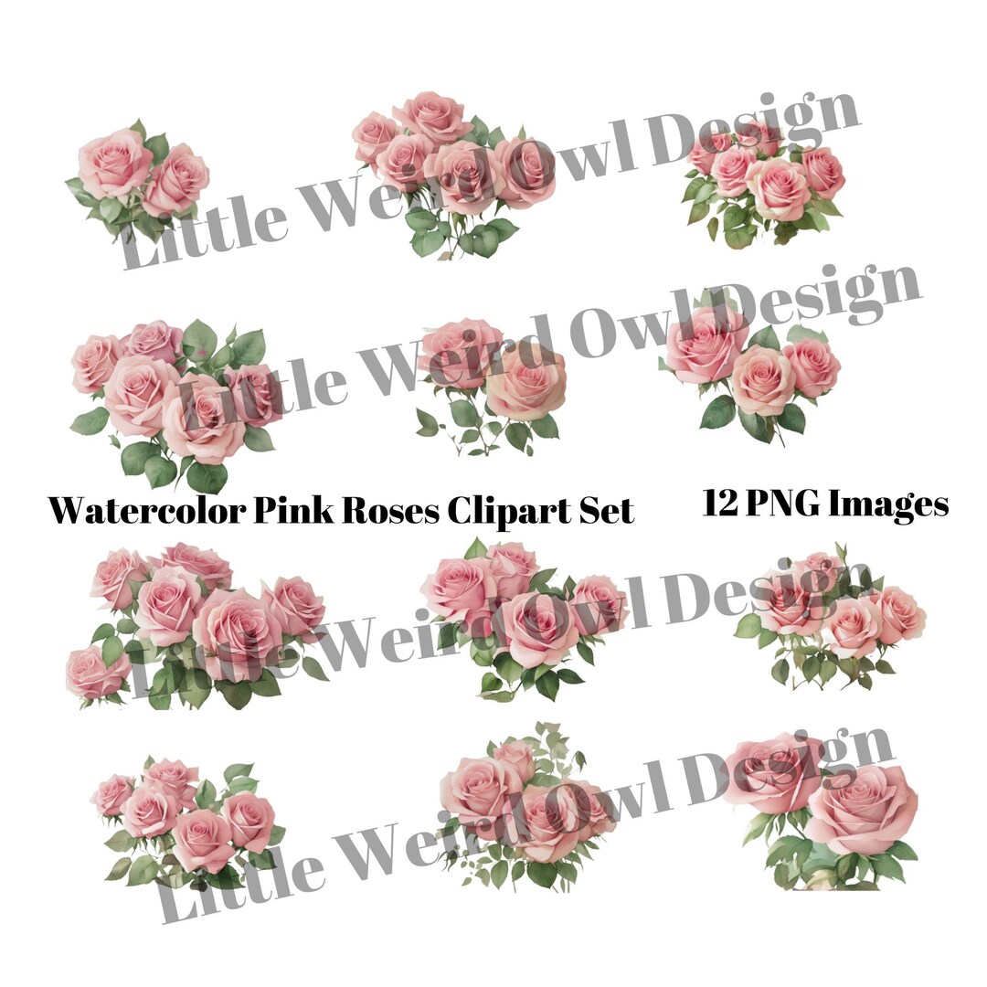 Pink Roses Watercolor Clipart Floral Watercolor Roses Clipart Pastel ...