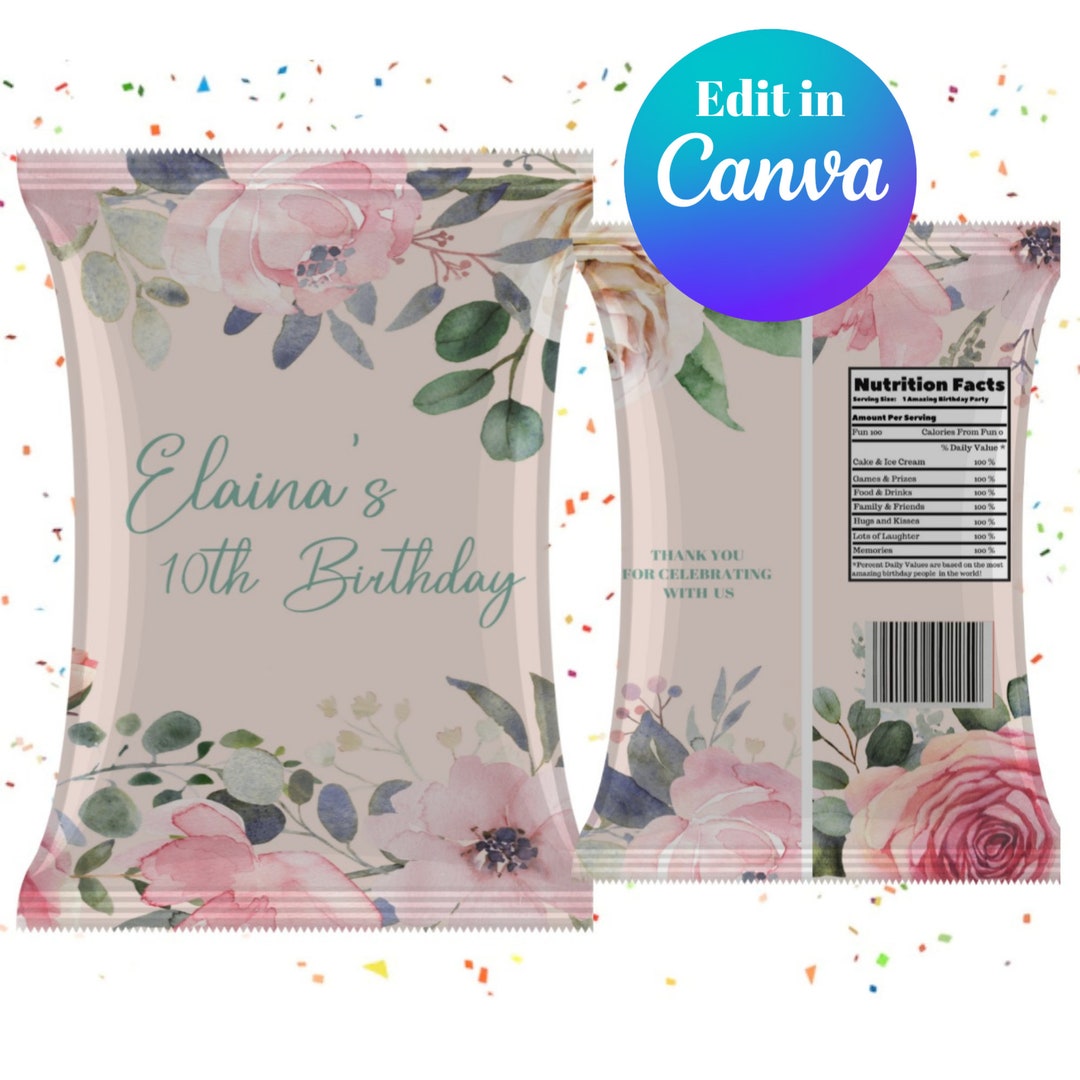 Floral Theme Bag Prints-custom Chip Bag Favors-birthday Party - Etsy Canada