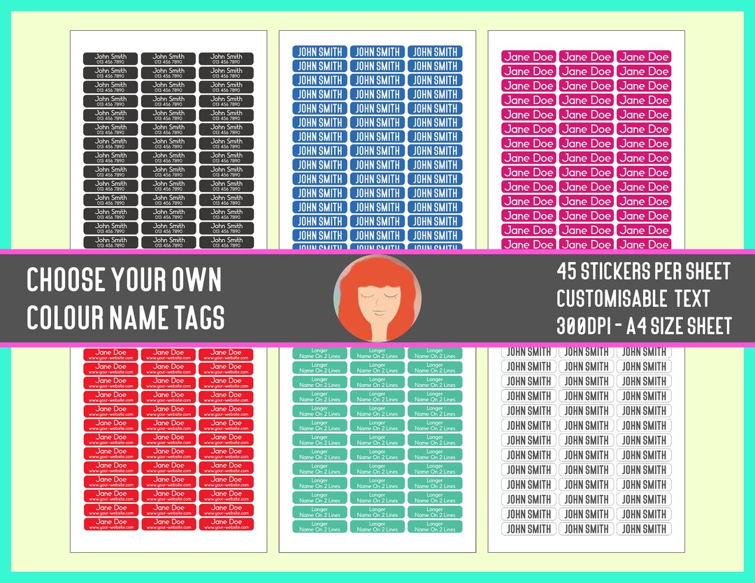 Customisable Name Tag Labels - Choose Colour and Limited Text Input. A4 ...