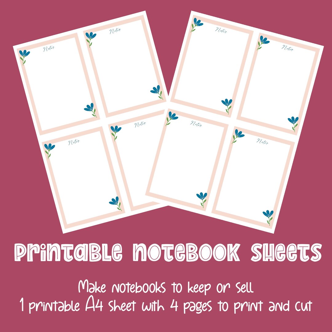 Notebook Sheets, 4 Sheets on One A4 Page. Create and Sell Notebooks ...