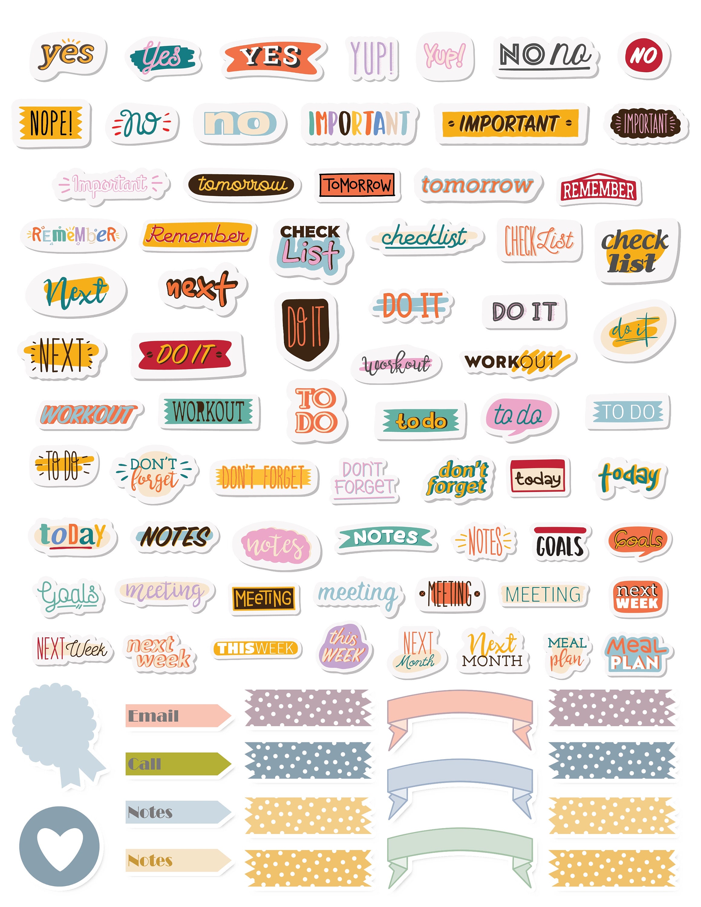 Planner Icons, Use for Work, Desk, Journal, School, College. Washi Tape ...