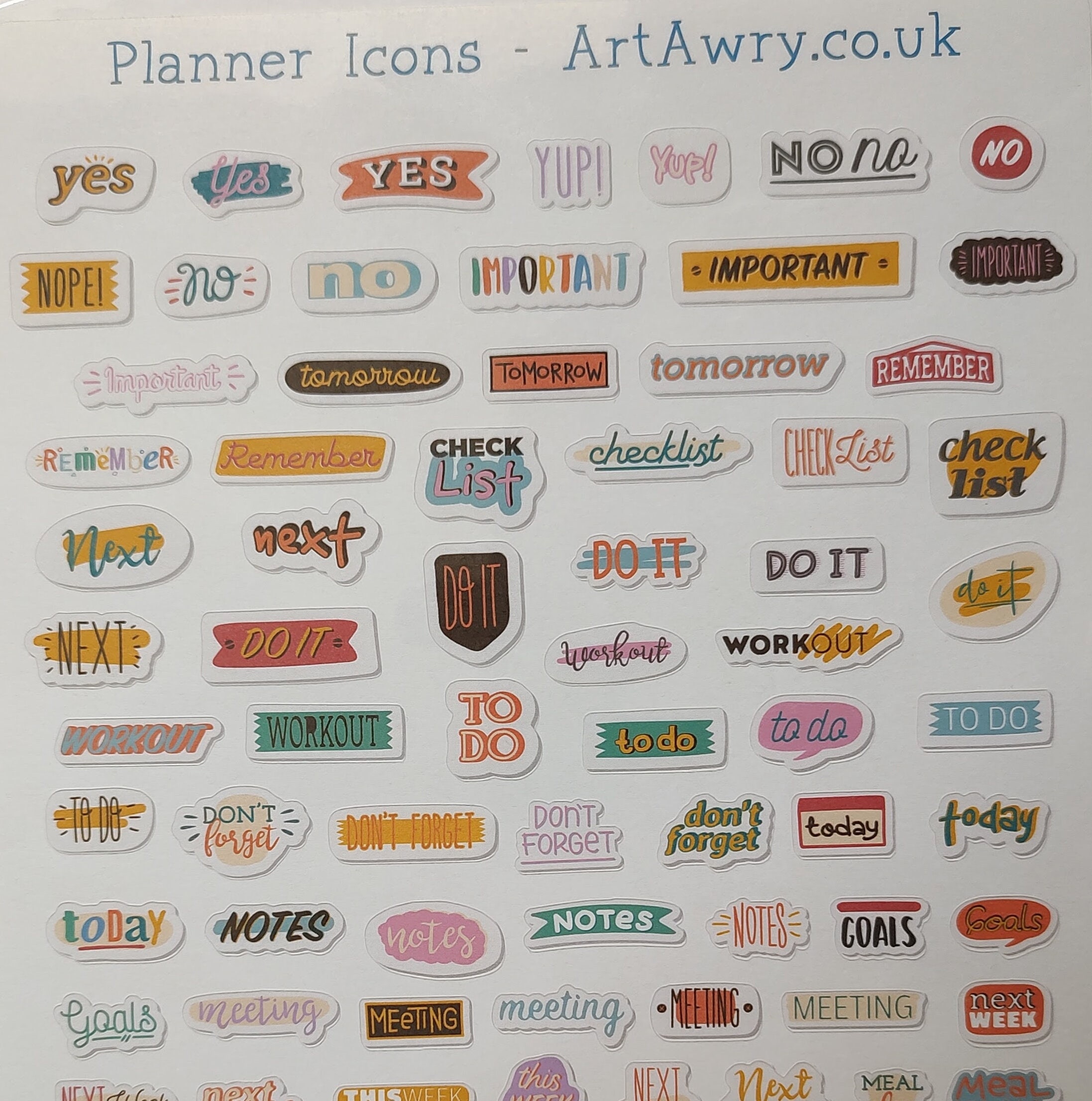 Planner Icons, Use for Work, Desk, Journal, School, College. Washi Tape ...