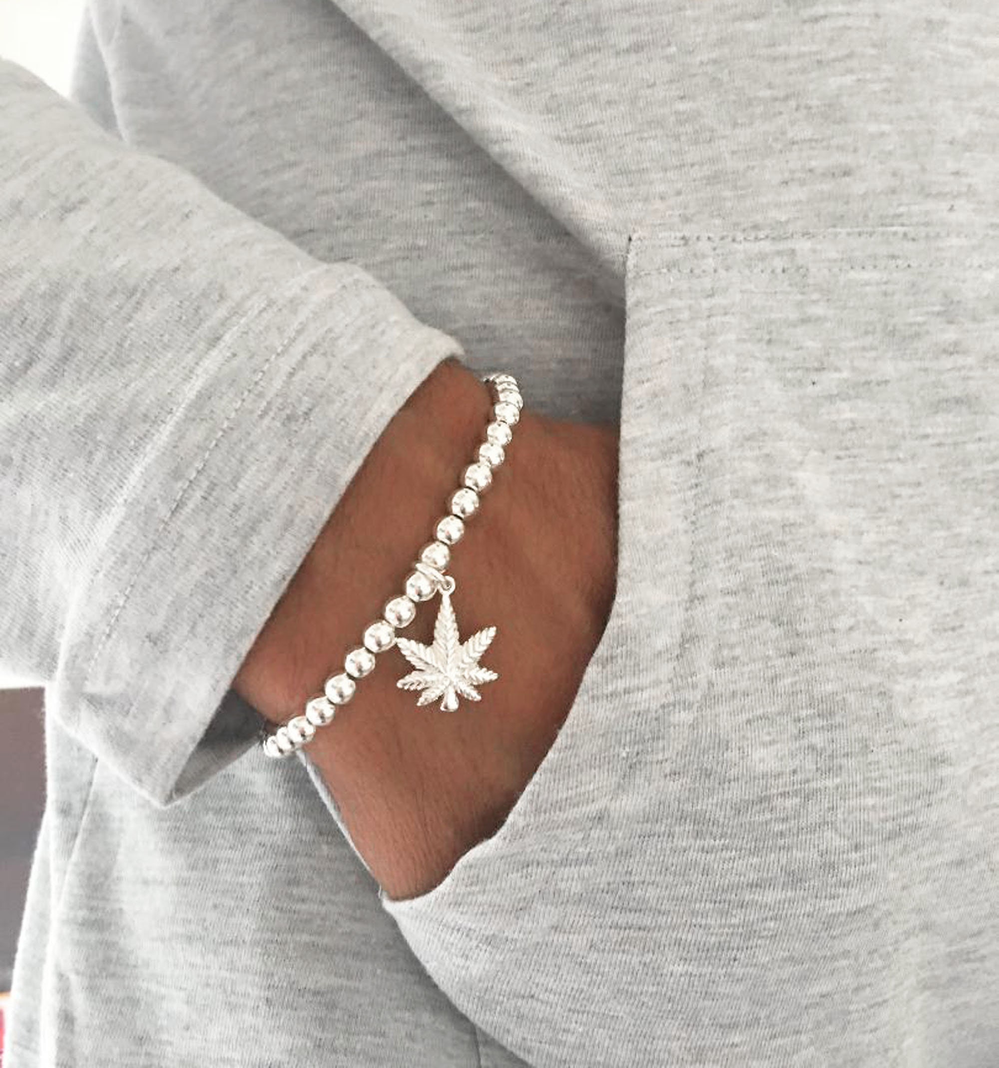 925 Sterling Silver Marijuana Leaf Symbol Stretch Bracelet - Etsy