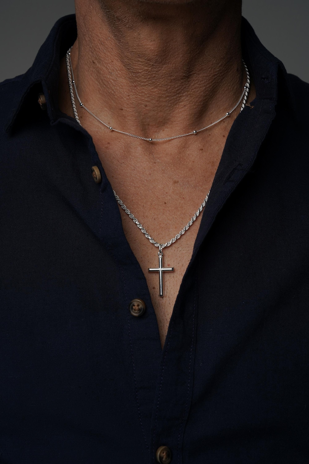 Italian Sterling Silver Cross Necklace, 22