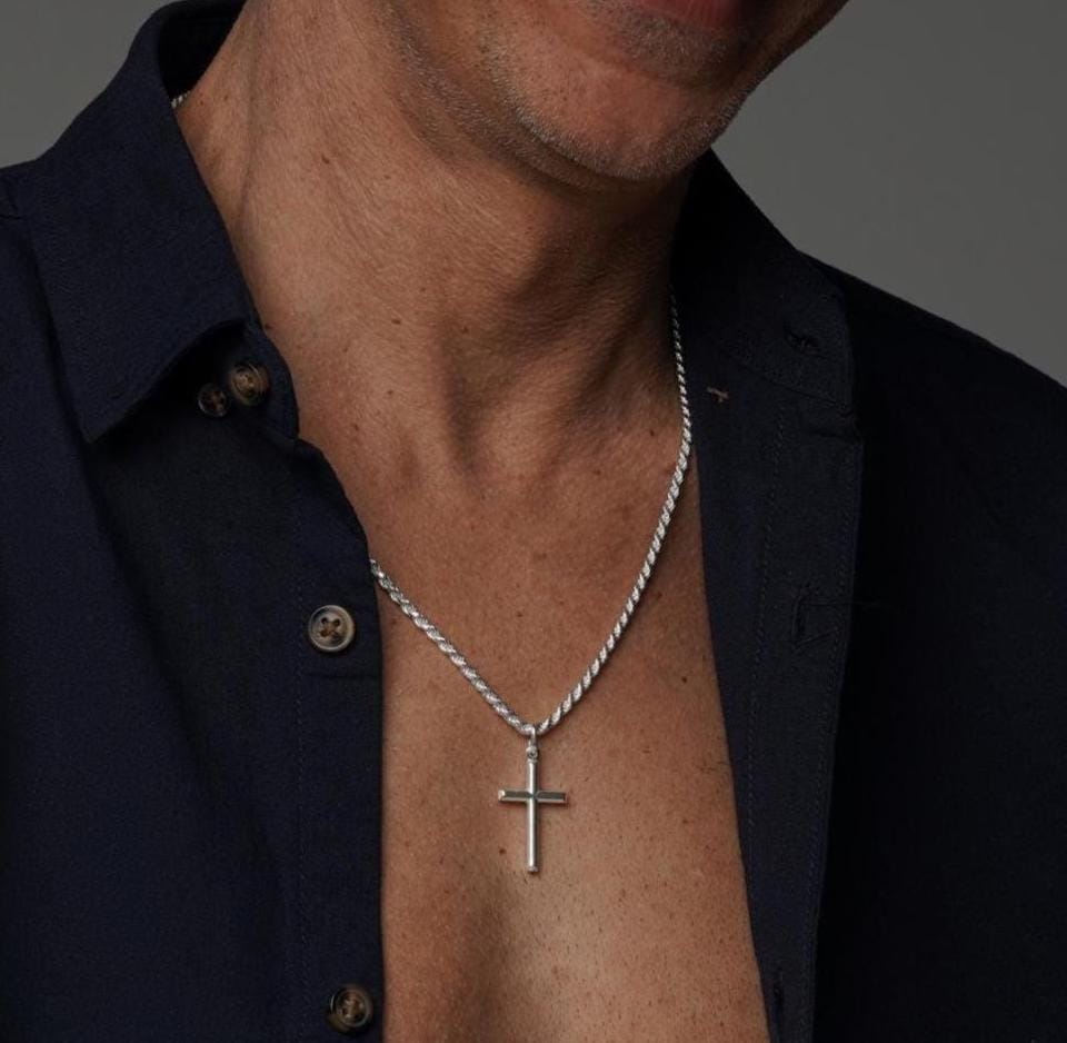 Italian Sterling Silver Cross Necklace, 22