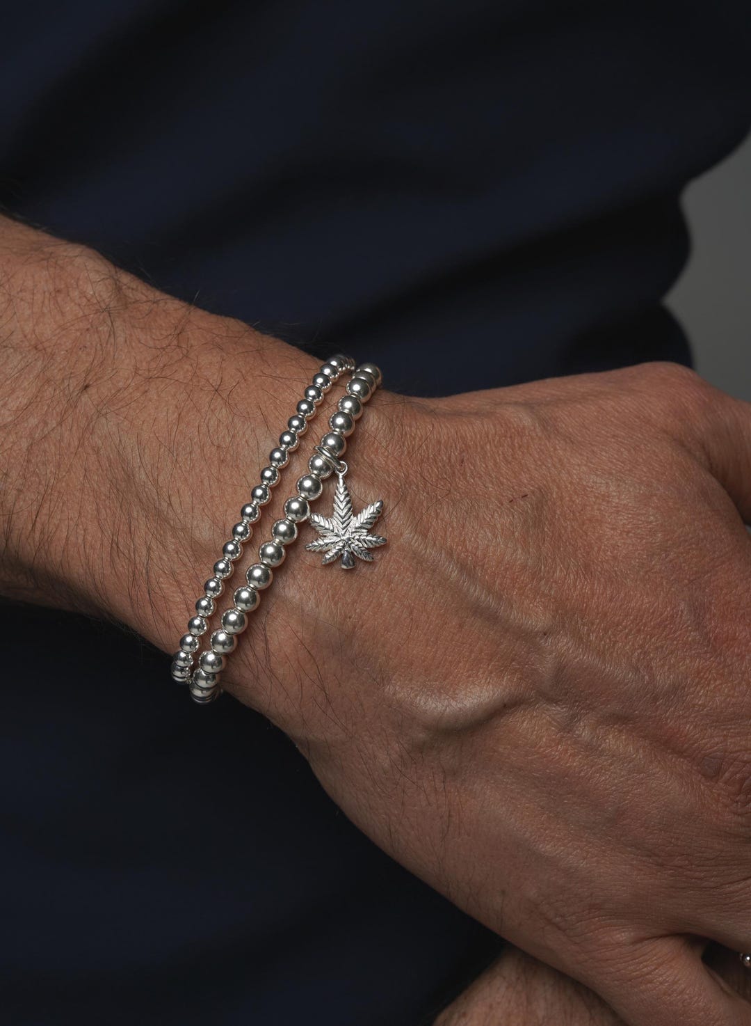925 Sterling Silver Marijuana Leaf Symbol Stretch Bracelet, Marijuana ...