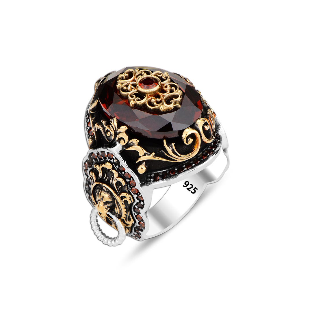 925 Sterling Silver Ruby Ring – 20x15 Mm Oval Ruby Stone, Ottoman ...
